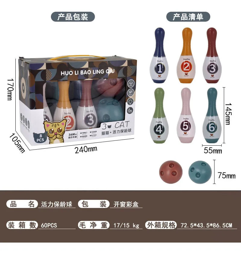 Mini Bowling Pin Toys Kids Set 6pcs Pins And 2pcs Balls – Menucha ...
